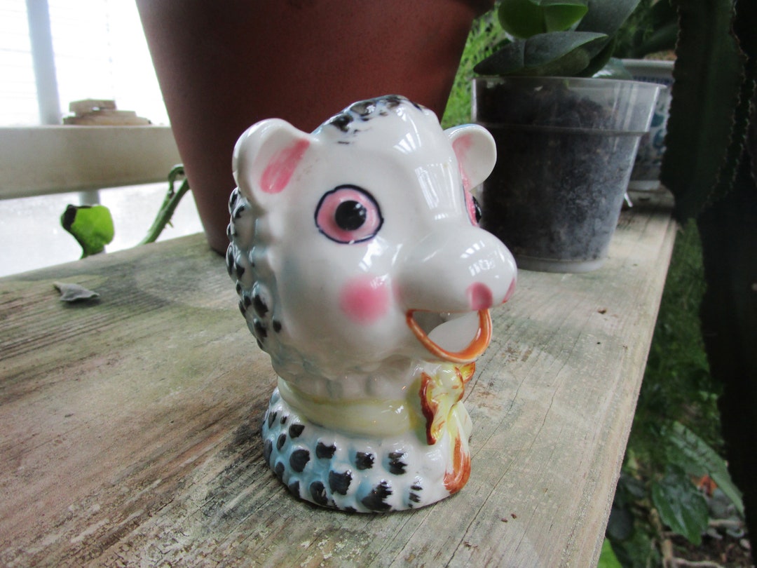 Vintage Kitchy Colorful Little Lamb in Bow Pitcher - Etsy