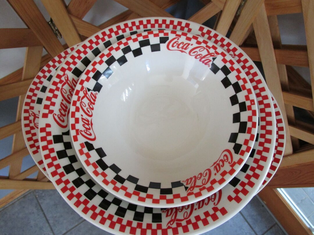 Vintage Coke Coca Cola 1996 Gibson Checkerboard Pattern Platter & Two ...