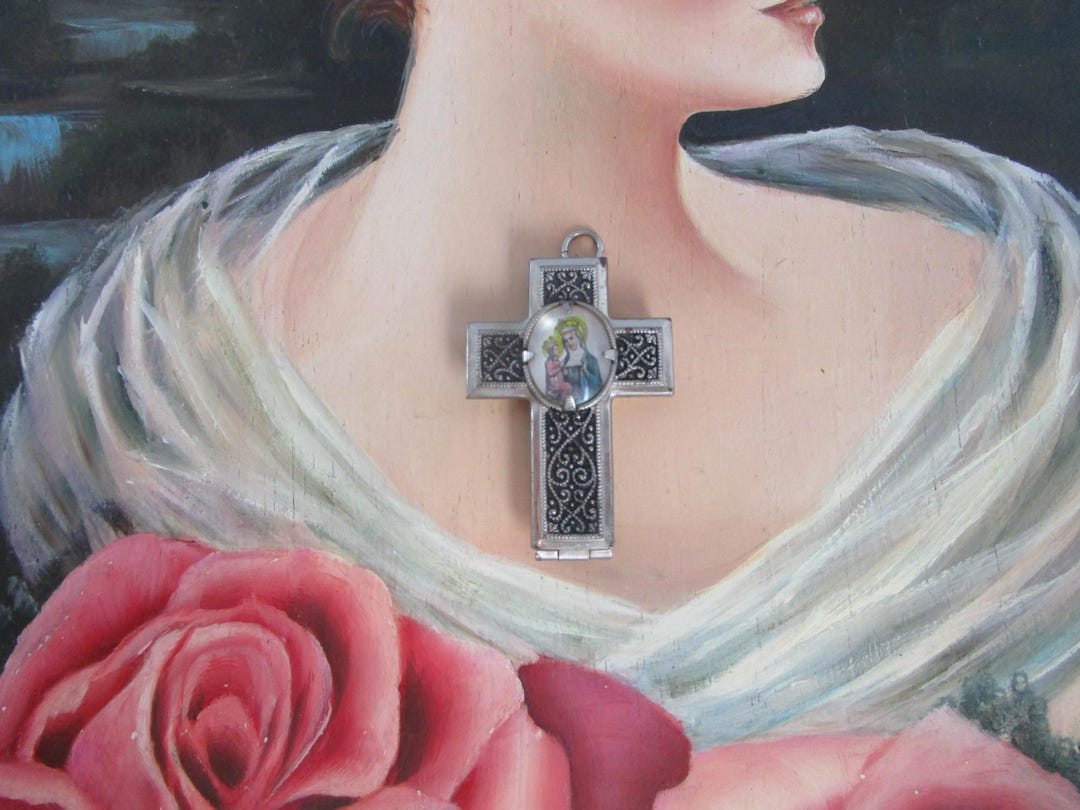 Antique Czech Prayer Petition Locket Cross Reliquary Pendant, Gift It ...