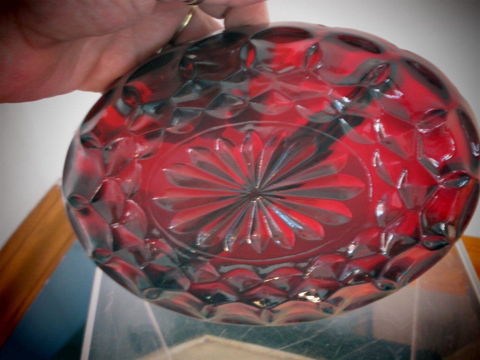 Vintage Thick Ruby Red Glass Divided Scalloped Dish H'orderves Candy ...