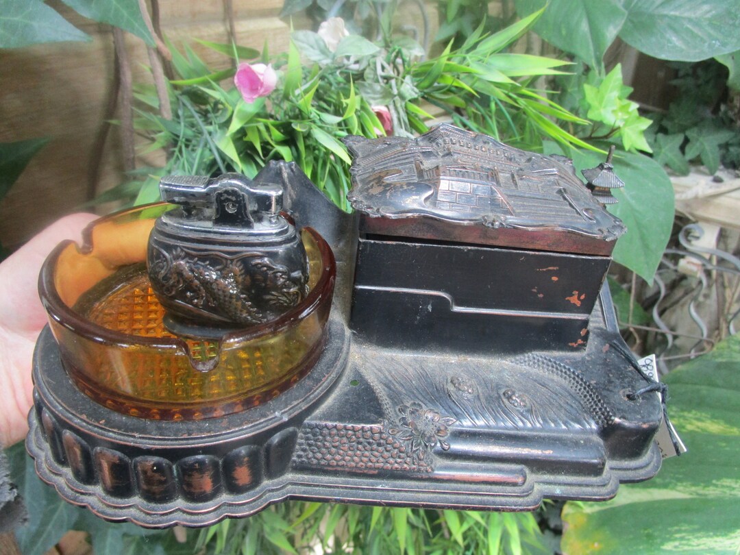 Vintage Chinese Music Box With Original Amber Ashtray With Original ...
