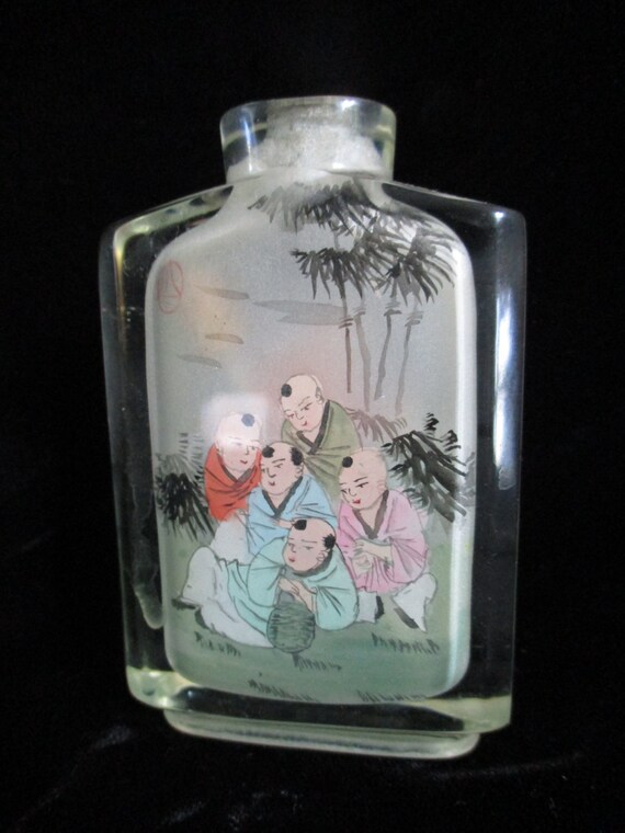 Antique Glass Reverse Painted Snuff Bottle & Spoon Chinese | Etsy