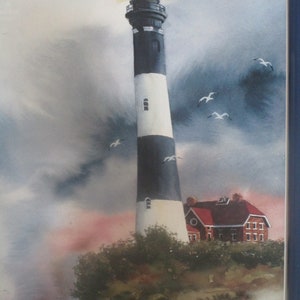 90's Lighthouse Watercolor Print Signed M.casper Vintage Art Great Gift ...