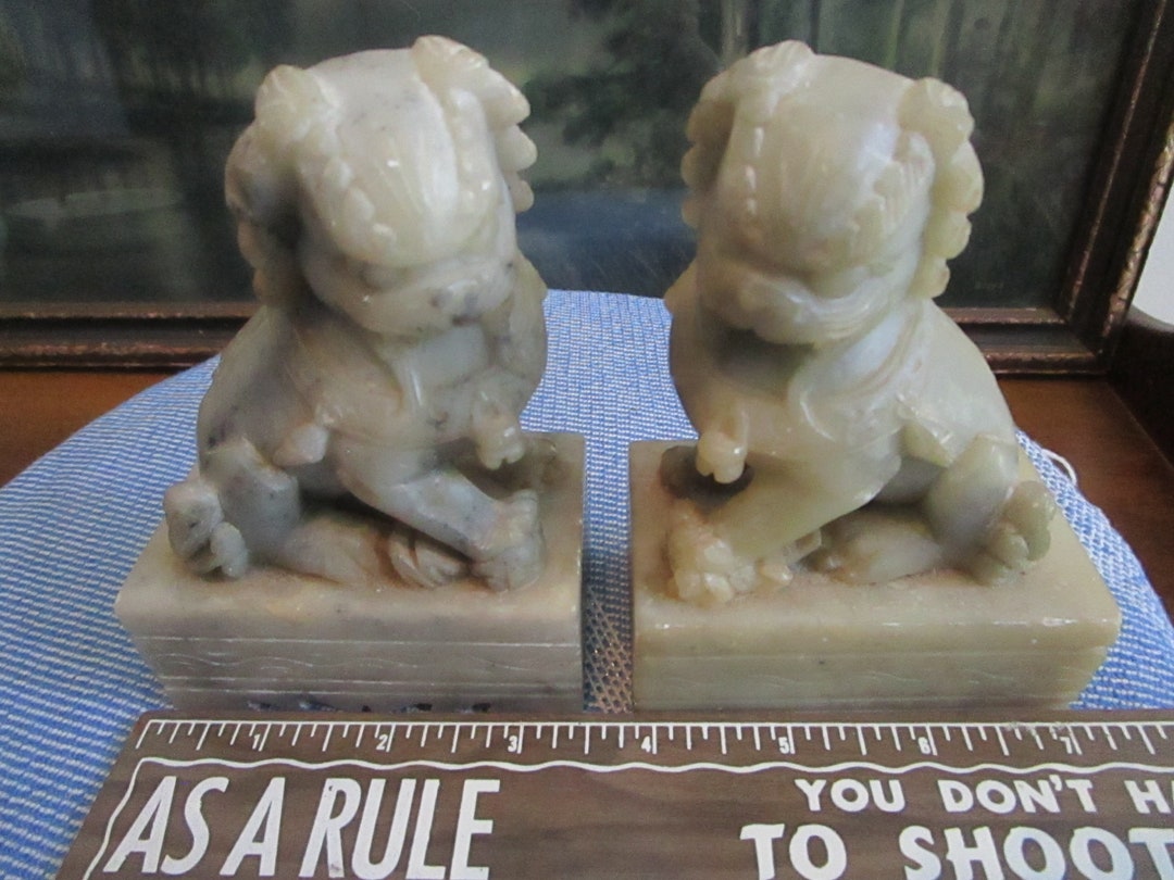Pair of Chinese Guardian Foo Dogs Seated on Plinths Vintage Chinese ...