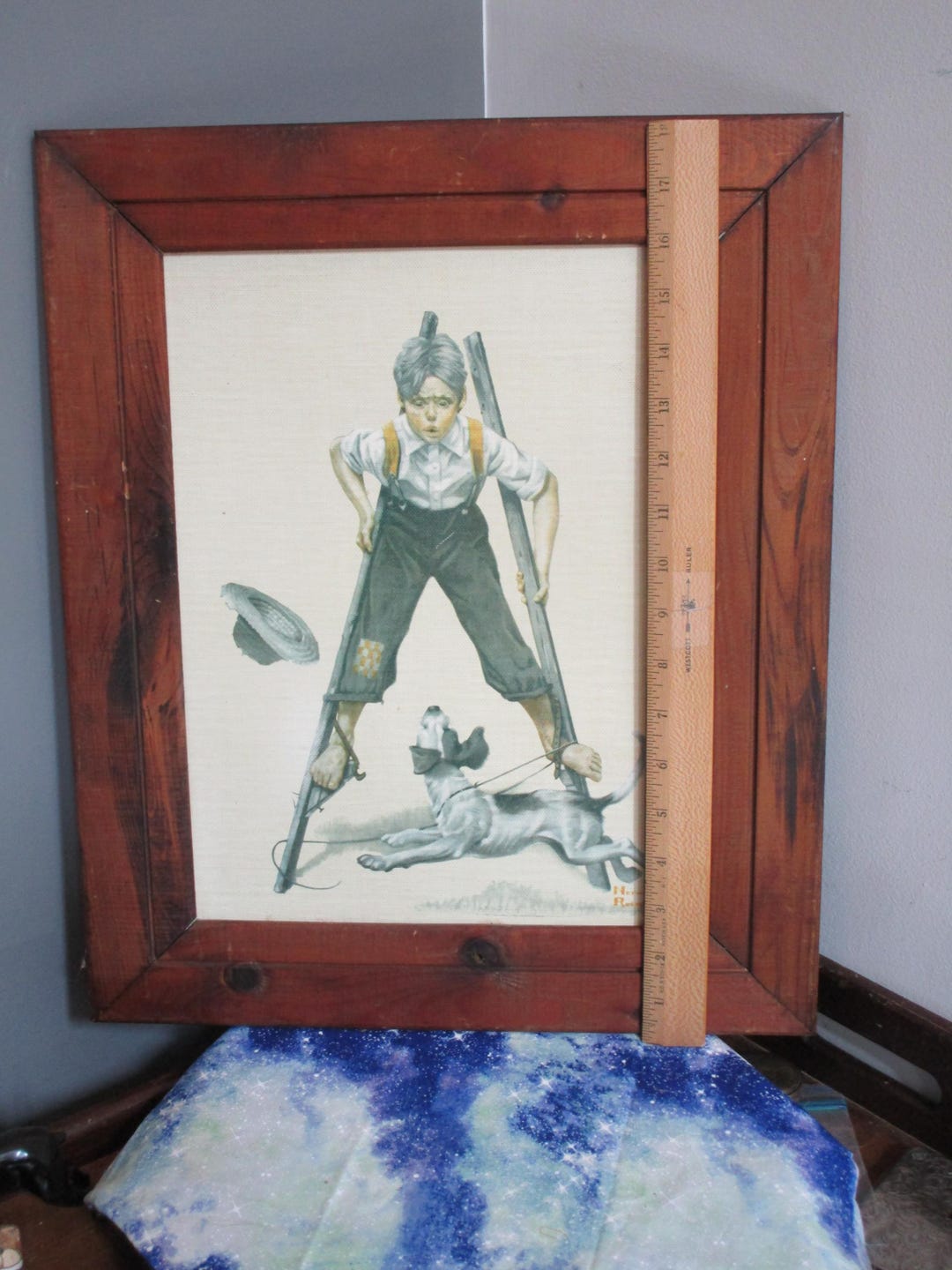 1973 Lithograph on Canvas " Boy on Stilts With Dog" Norman Rockwell ...