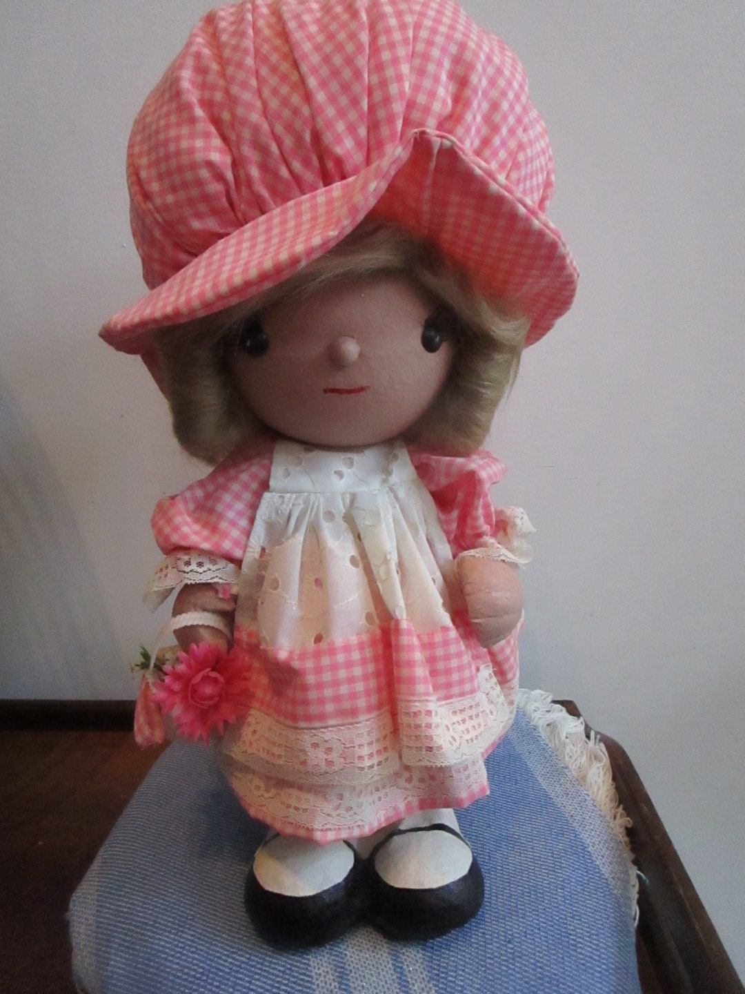 70's Folk Art Big Hat Paper Mache Doll With Glass Bottle Body Shelf ...