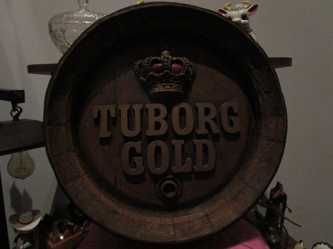 Vintage Beer Sign Tuborg Gold Barrel Top Wood Looking With Raised ...