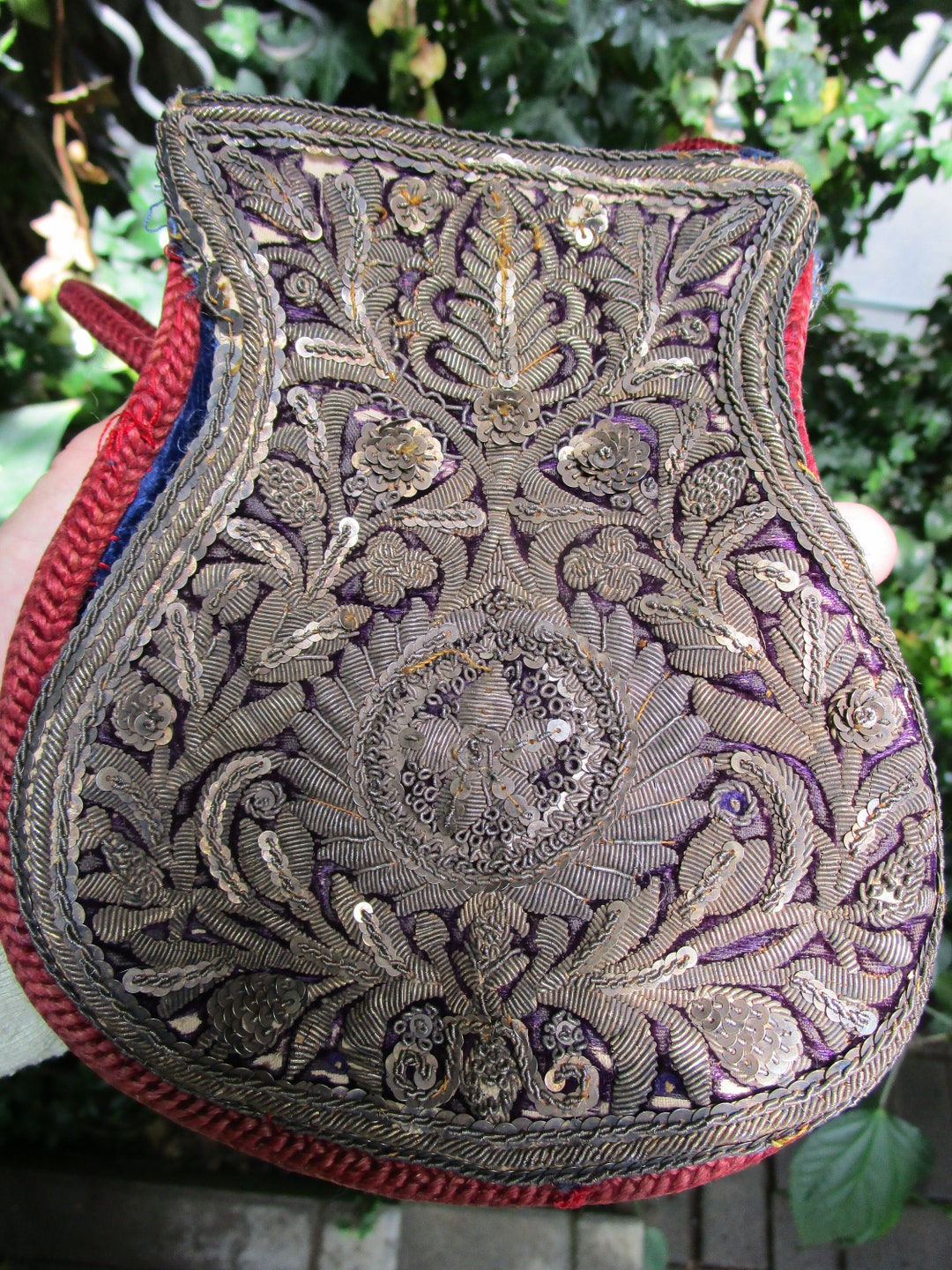 Antique 1800's Purse Ornate Metal Thread Women's Pouch., Lined in Blue ...