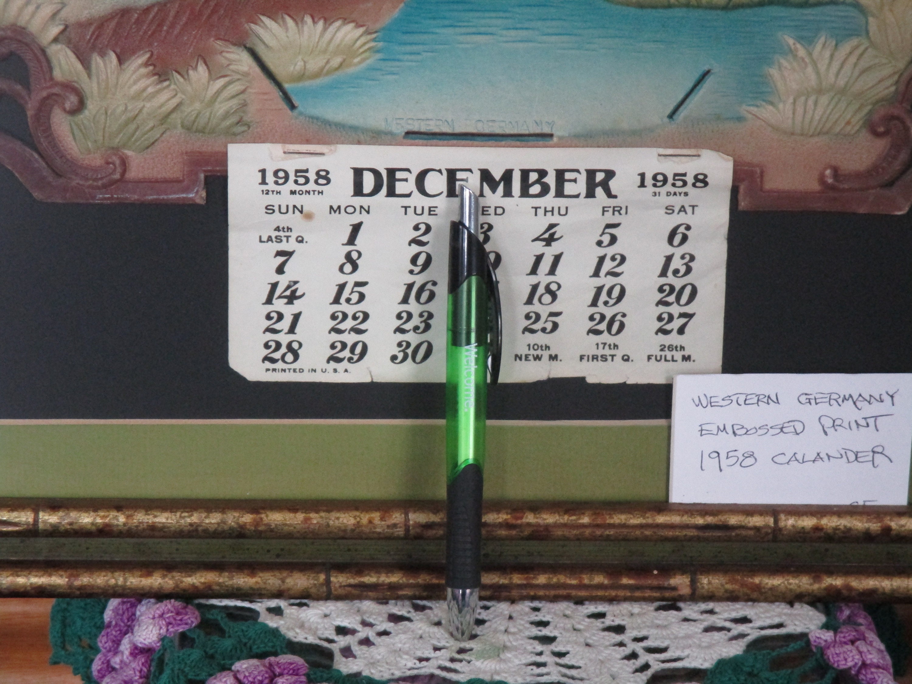 Beautiful 1958 Embossed Calendar Die-Cut Lithographed | Etsy