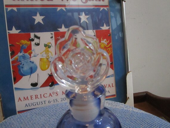 Indigo Blue Bubble Glass Perfume Bottle with Floral S… - Gem