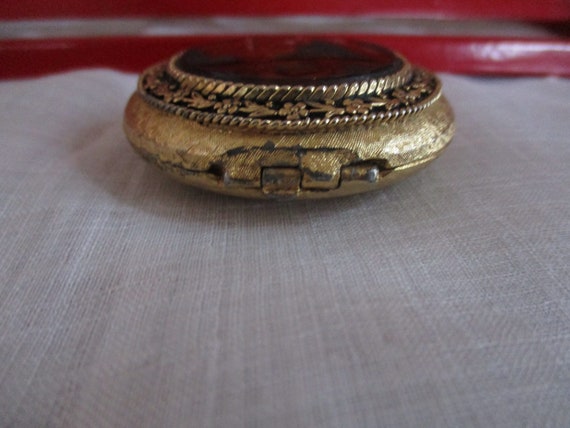 Vintage Gold & Amber Cherub Powder Compact with Mirror - Gem