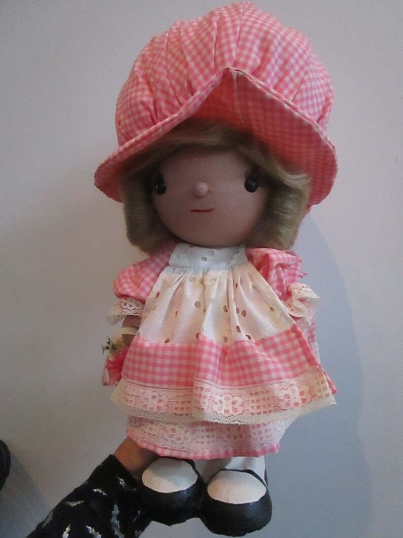 70's Folk Art Big Hat Paper Mache Doll With Glass Bottle Body Shelf ...