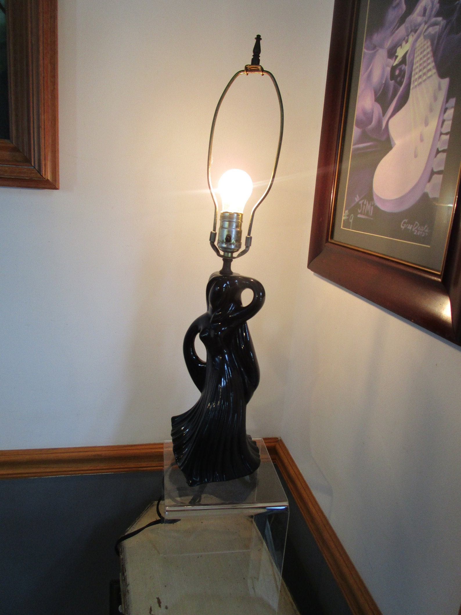 Vintage Table Lamp Dancing Women Black High Gloss Figurine - Etsy