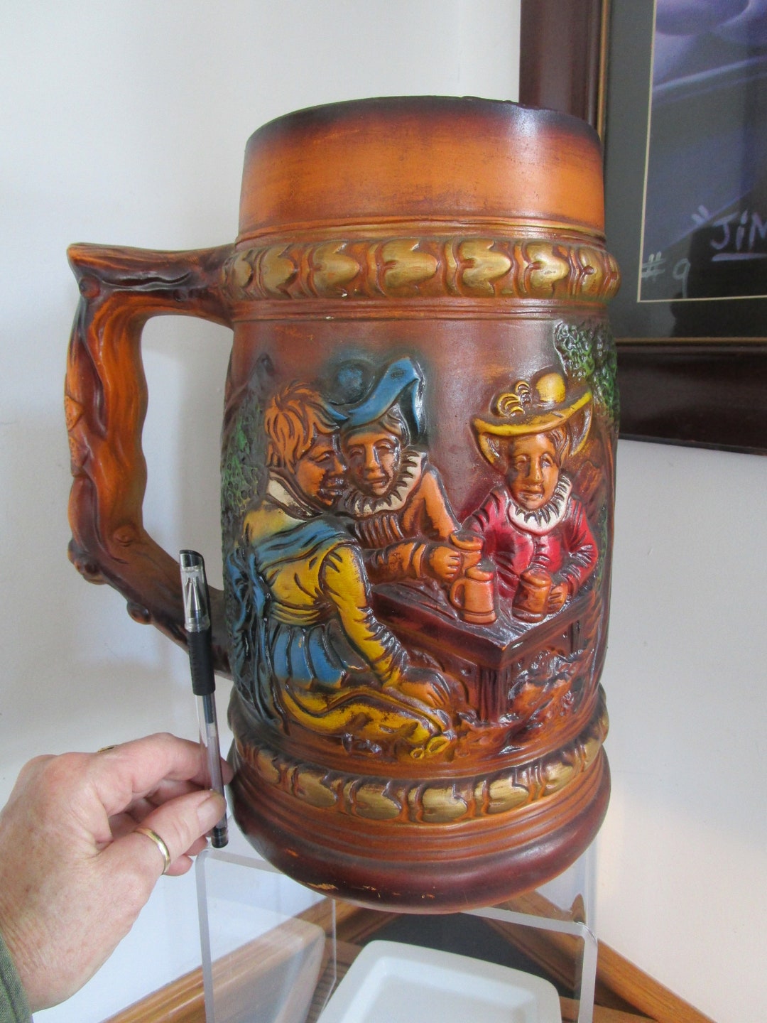 HUGE Tankard Beer Stein Antique Tankard Pitcher 12 3/4" Tall X 10 ...