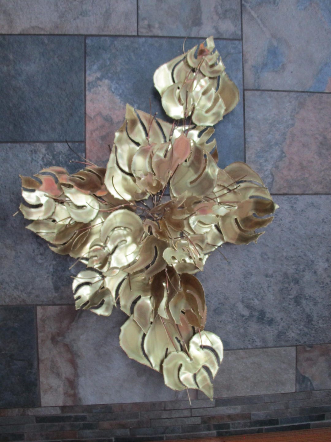 Mid Century Original Metal Leaves LARGE Wall Art Sculpture Signed Jat ...