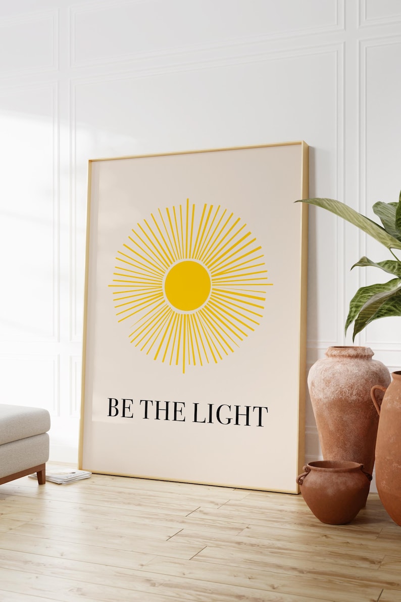 Be the Light, Inspirational Wall Art, Bright Sun Illustration, Digital ...