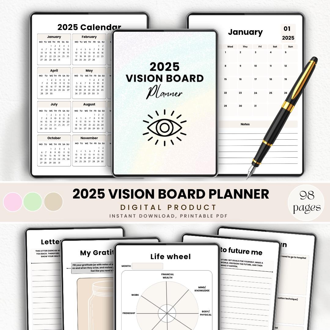 2025 Vision Board Planner | Printable Goal Setting & Manifestation ...