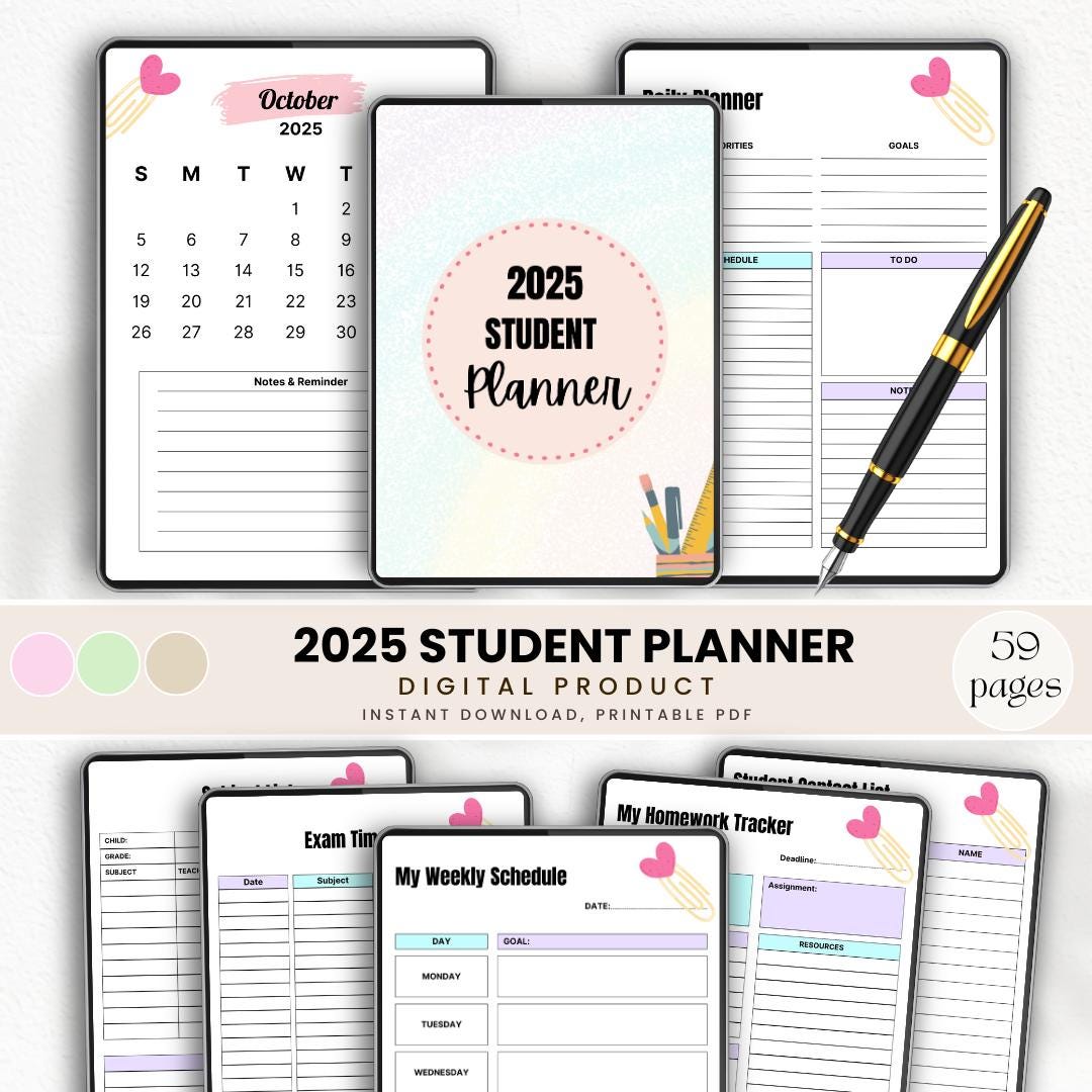 2025 Student Planner | Academic Study & Homework Tracker (digital ...