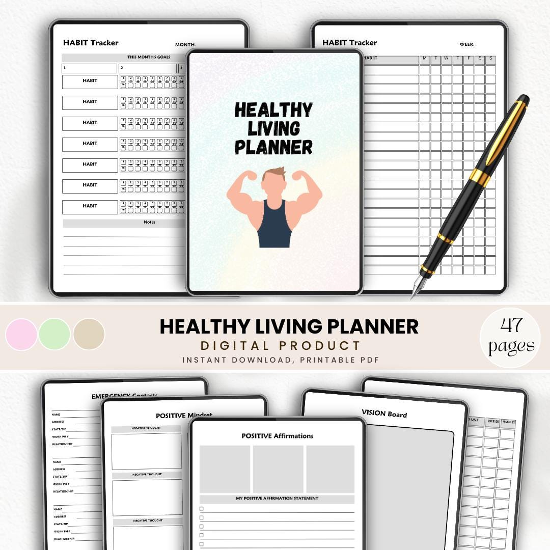 Healthy Living Planner | Printable Wellness Planner, Fitness Tracker ...