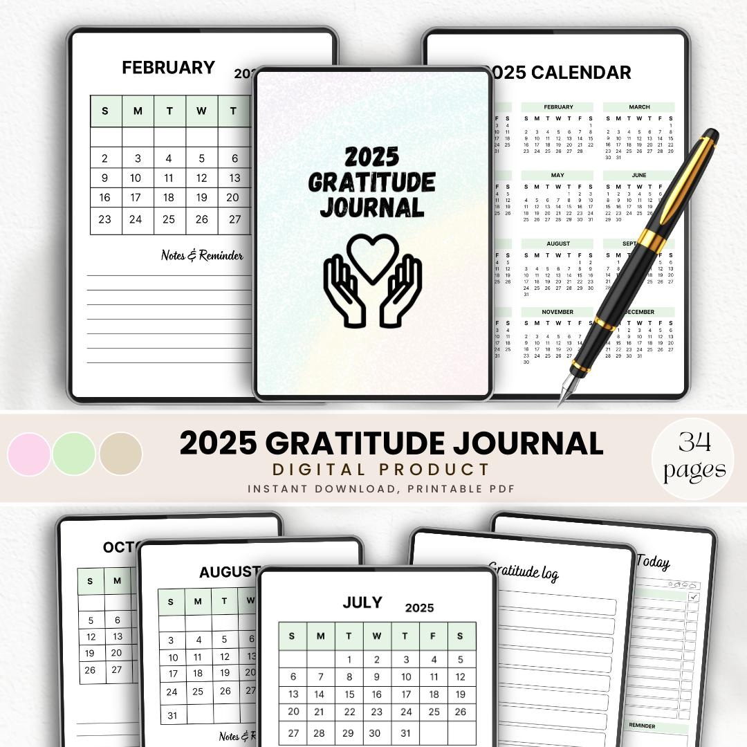 2025 Gratitude Planner Printable Daily Prompts Reflection Pages Digital ...