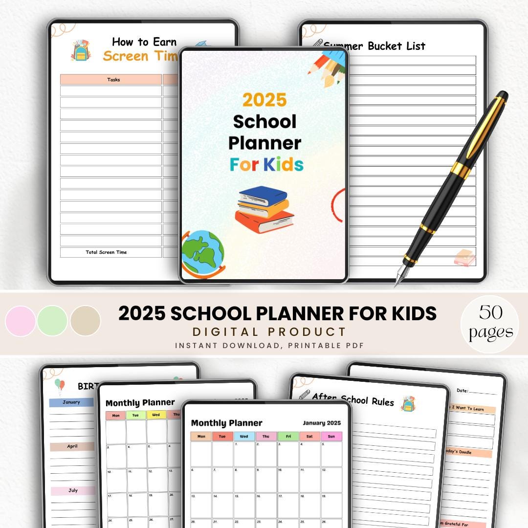 2025 School Planner for Kids | Printable Academic Planner, Homework ...