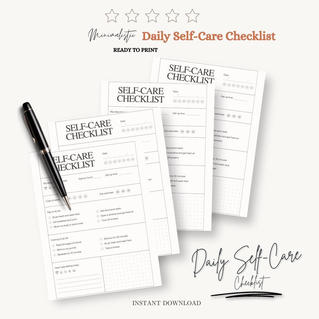 Minimalist Self-care Checklist, Daily Self-care Tracker, Wellness ...