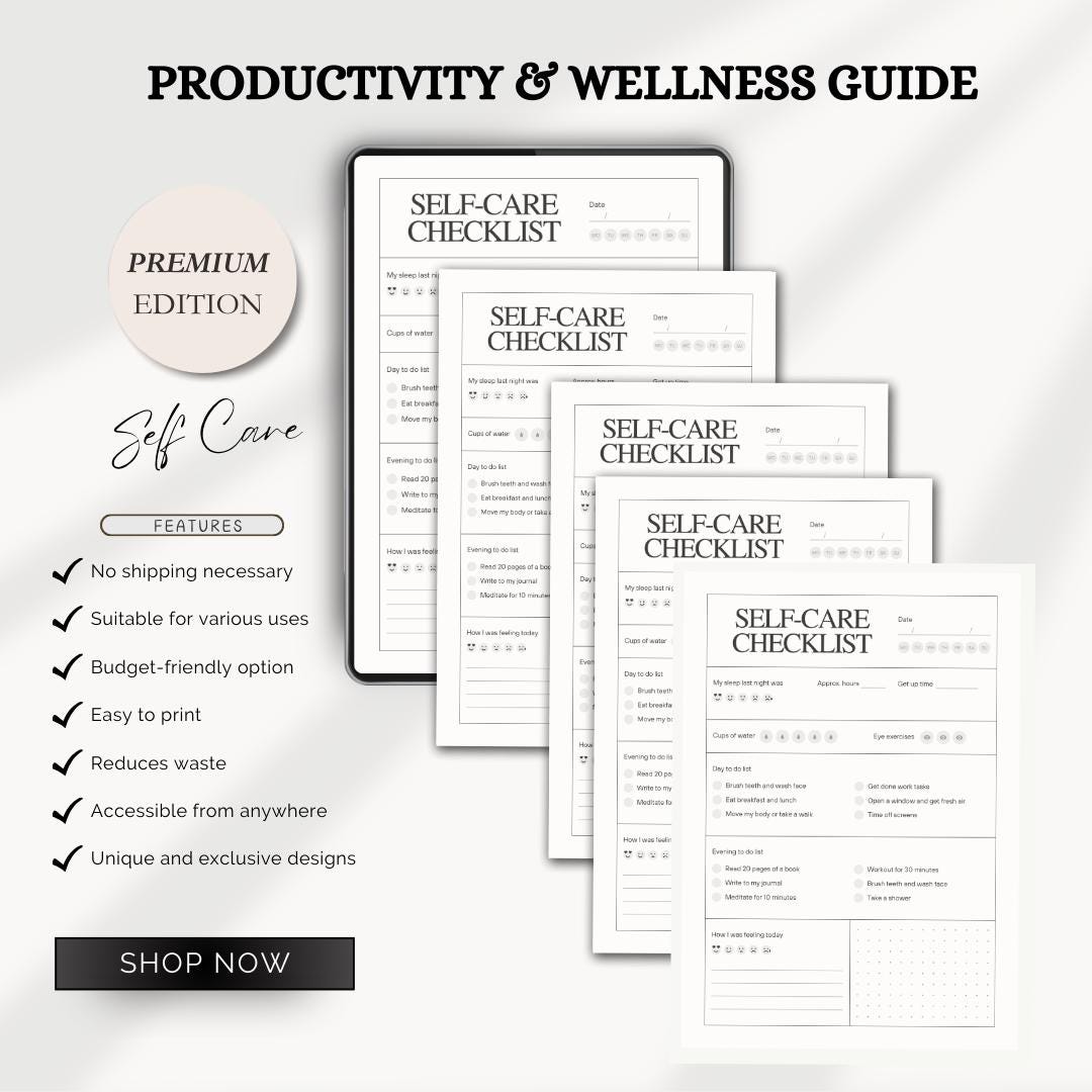 Minimalist Self-care Checklist, Daily Self-care Tracker, Wellness ...