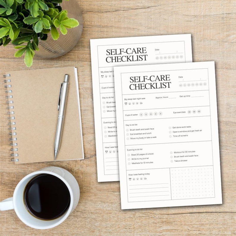 Minimalist Self-care Checklist, Daily Wellness Tracker (digital ...