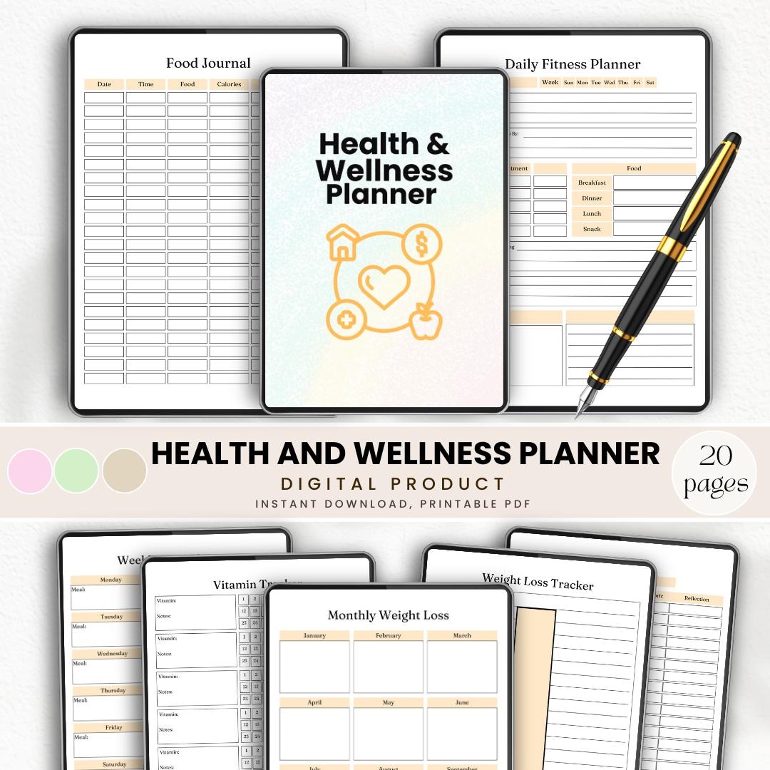Health and Wellness Planner | Printable Wellness Tracker, Daily Goals ...