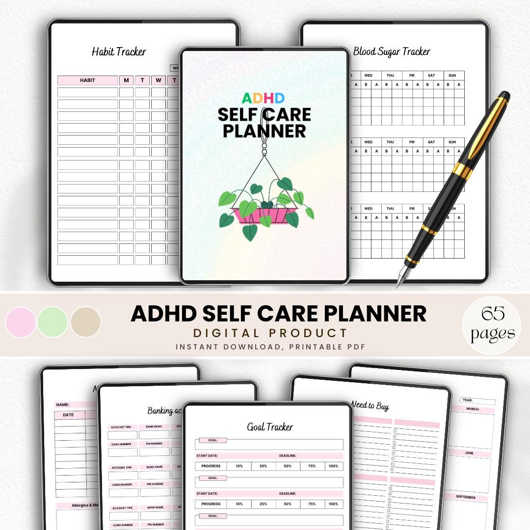ADHD Self-care Planner | Daily Routine & Focus Tracker (digital ...