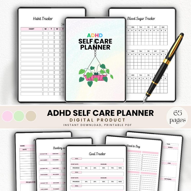 ADHD Self-care Planner | Daily Routine & Focus Tracker (digital ...