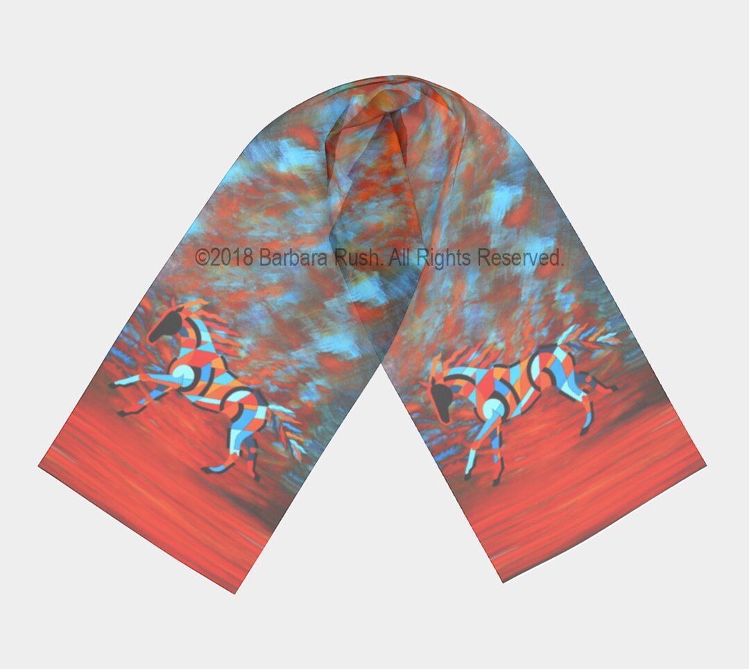 Running Horse Scarf, Horse Scarf, Colorful Horse Scarf, Southwestern ...