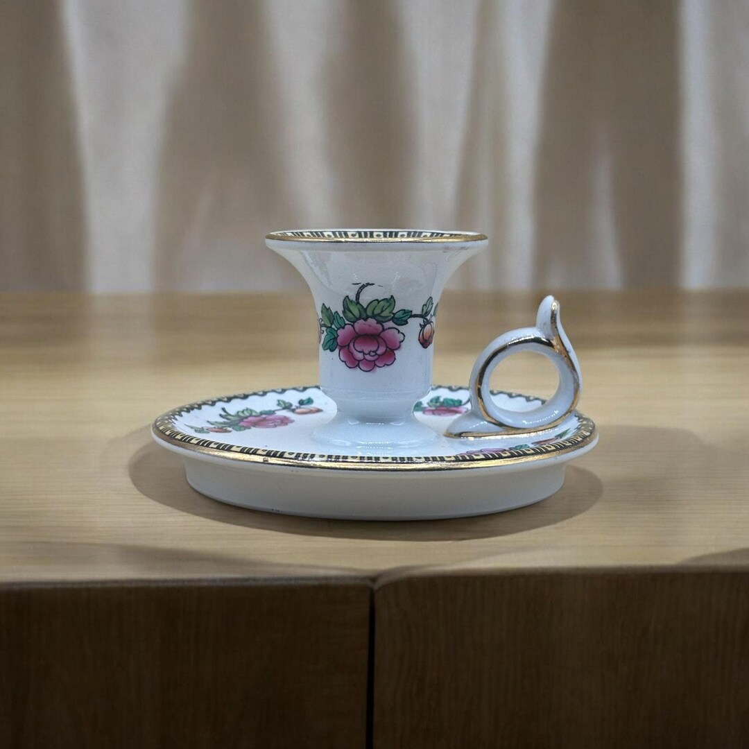 VTG Porcelain Finger Candlestick Holder - Pink Rose & Gold Trim - Etsy