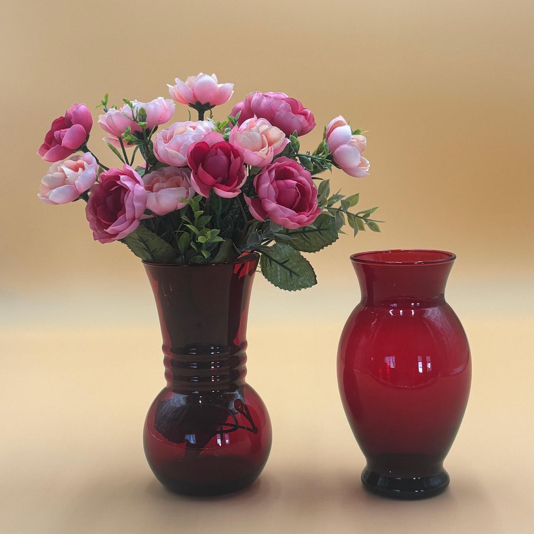 Vintage Ruby Red Glass Vases - Pair of Two Different Styles - Etsy