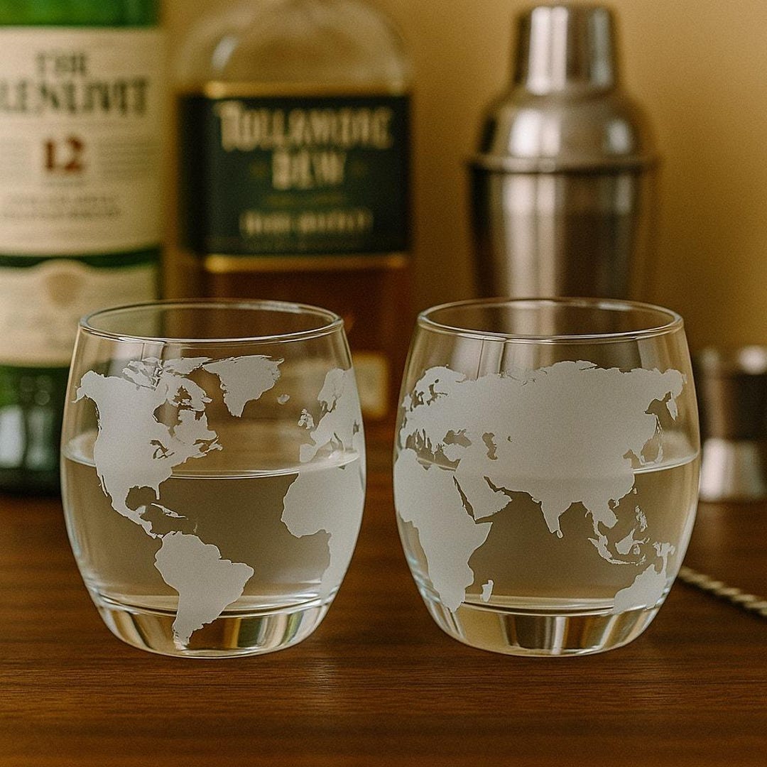 Pair of Unique Etched Globe Glasses – Frosted World Map Design - Etsy