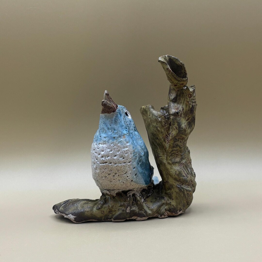 VTG Ceramic Blue Bird Sculpture on Drift Wood - Etsy