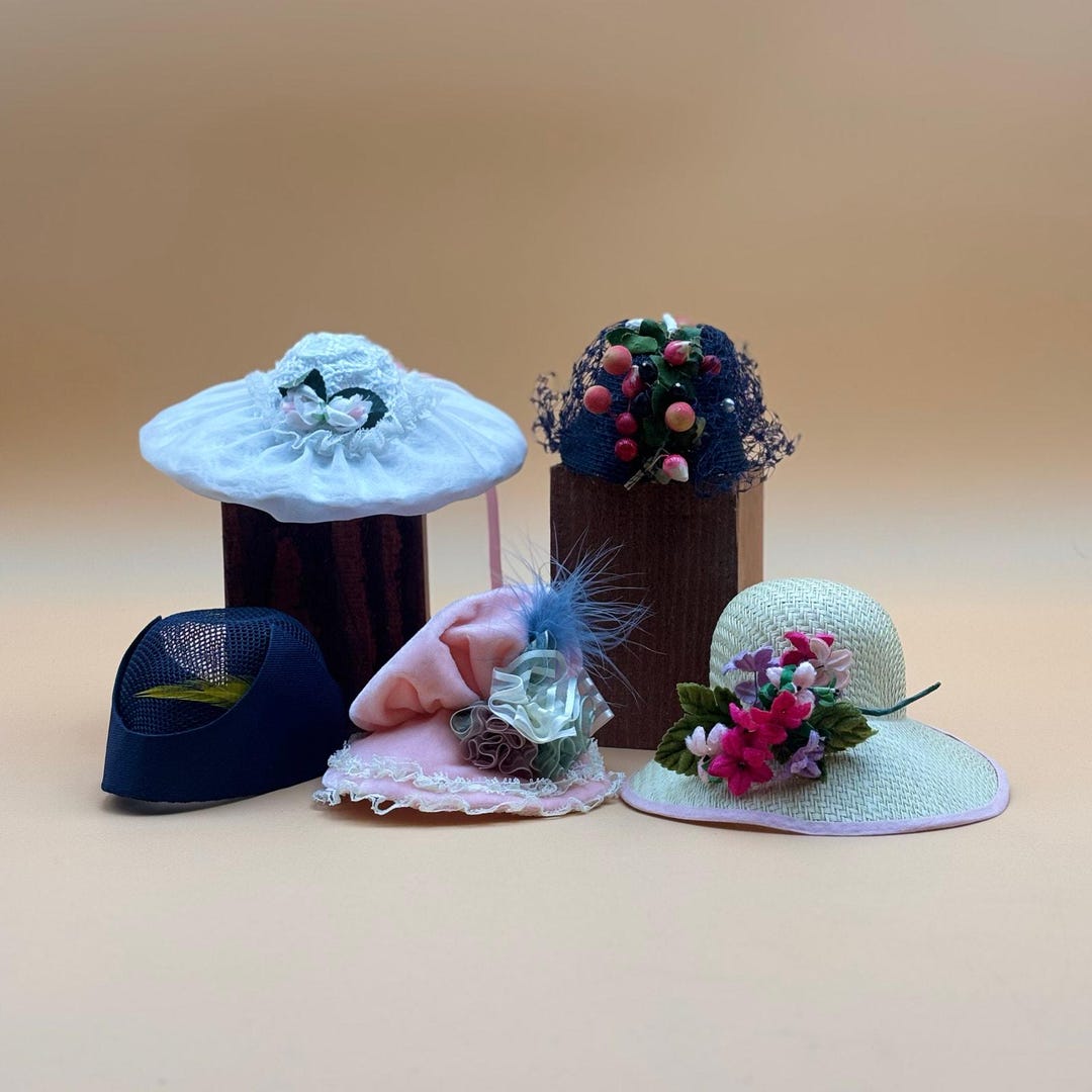 Set of 5 Vintage Doll Hats – Miniature Fabric & Straw Floral Hats - Etsy