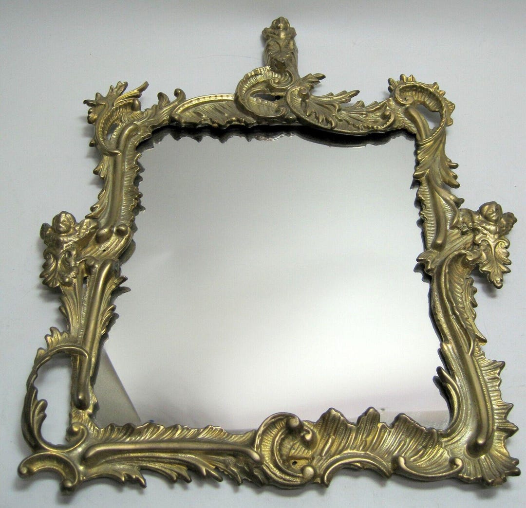Vintage Art Nouveau Brass Mirror National Brass & Iron Works Marked NB ...