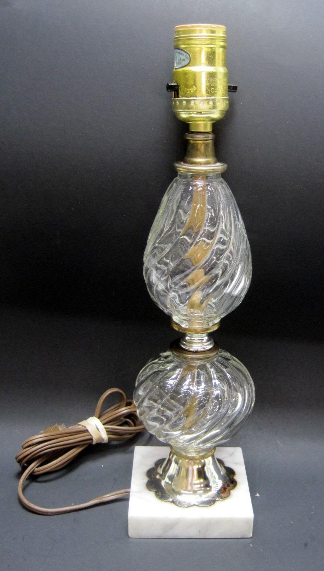 Vintage Clear Glass Ball 2 Tier Boudoir Night Stand Lamp With Marble ...