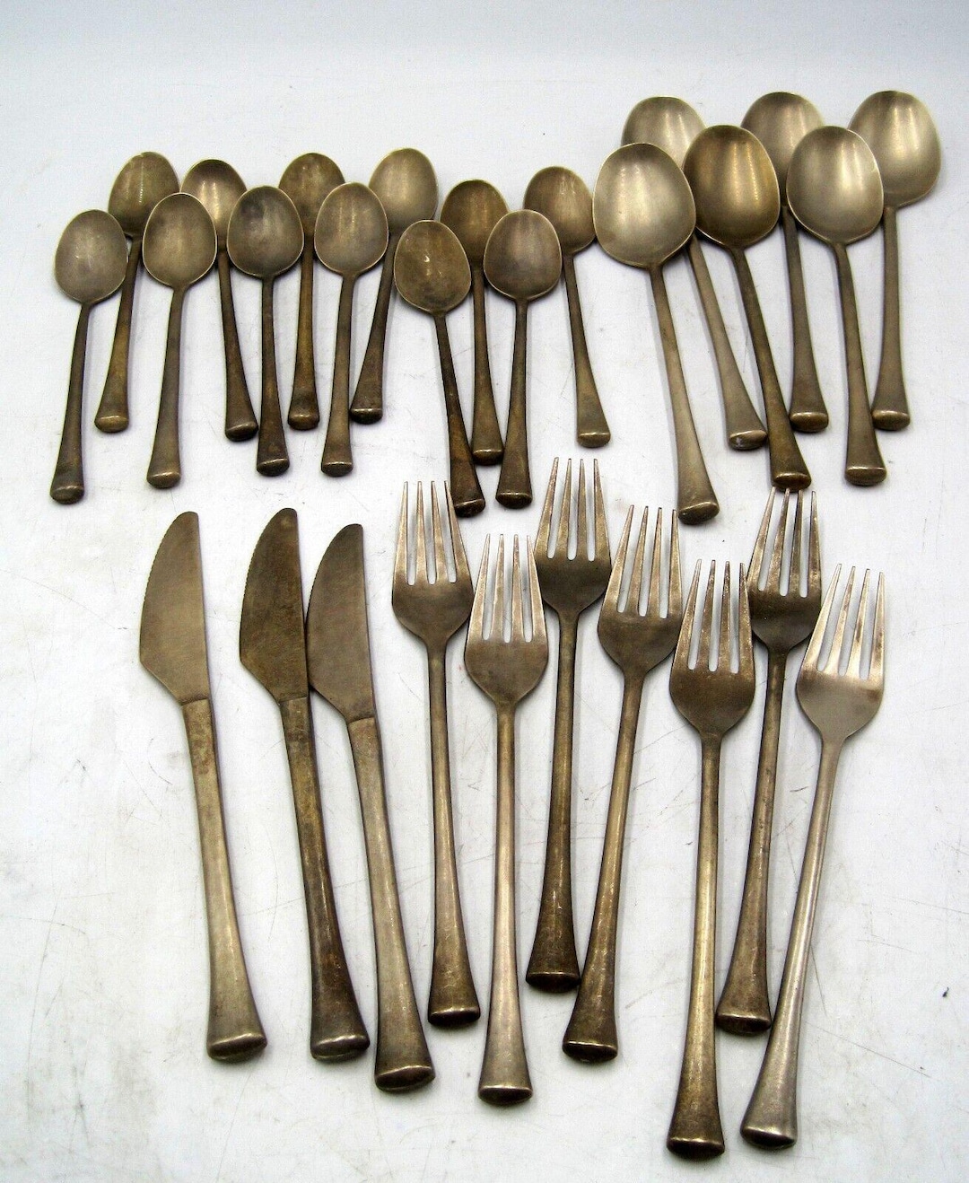 28 Pieces Thailand Antiqued Bronze Flatware Set Spoons Knives Forks - Etsy