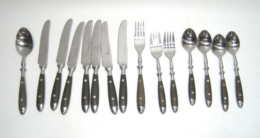 15 Pieces Hampton Style Bistro Stainless Flatware W/ 2 Rivet Brown ...