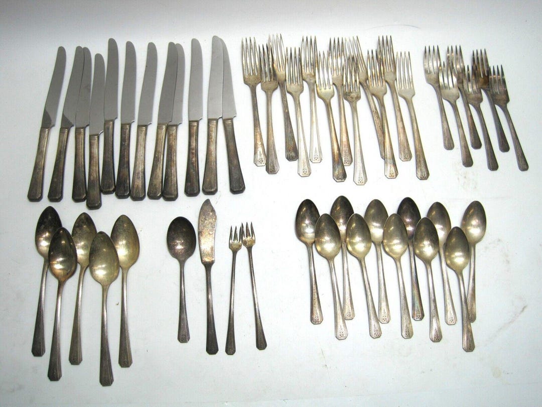 50 Pieces ONEIDA Community Par Plate Art Deco Silverplate Flatware ...