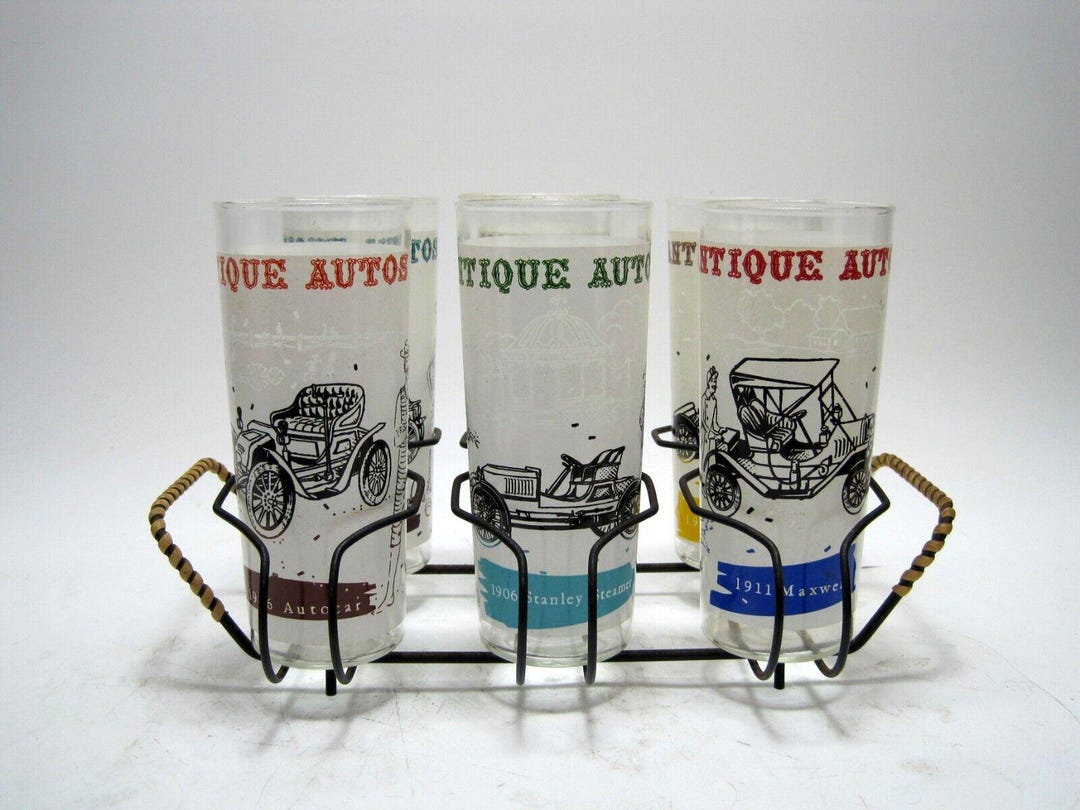 Set of 6 VTG Anchor Hocking Antique Classic Auto Cars Drinking Glasses ...