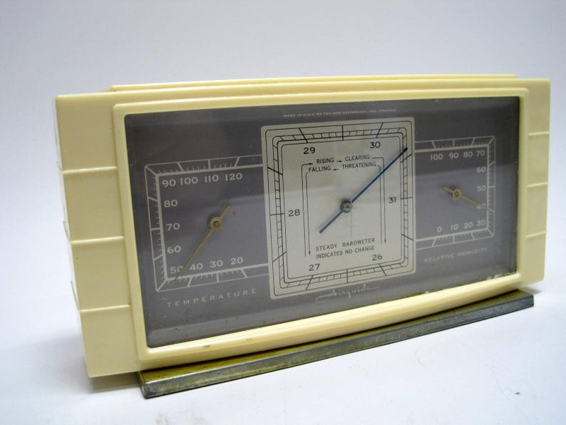 Vintage Airguide Barometer Desktop Weather Station Thermometer USA Mid ...