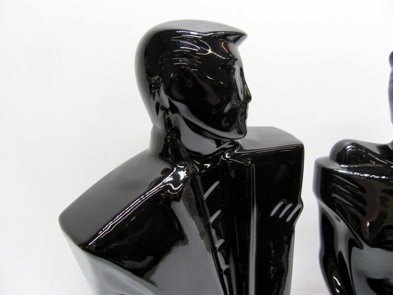 80s Art Deco Man Woman Statues / Lindsey B BALKWEILL Style Black ...