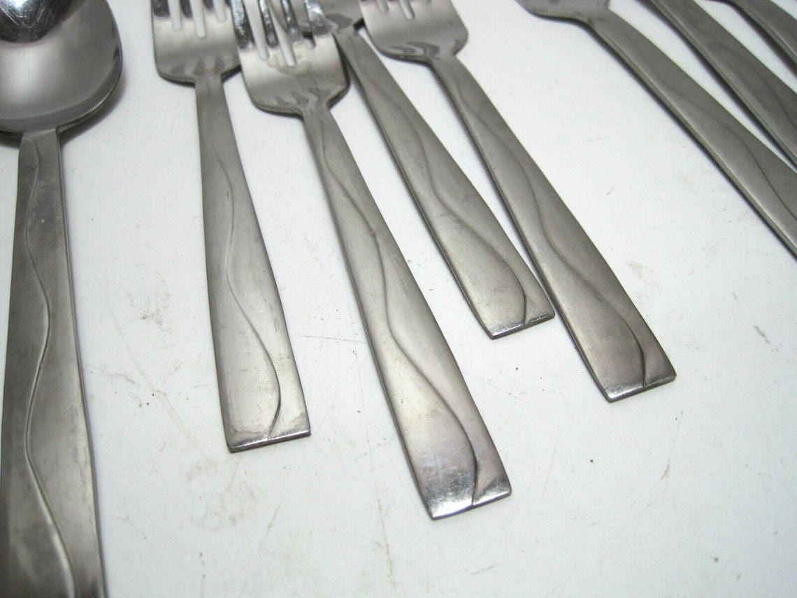 16 Piece Pfaltzgraff Stainless Steel Flatware Set Wavy Lines - Etsy