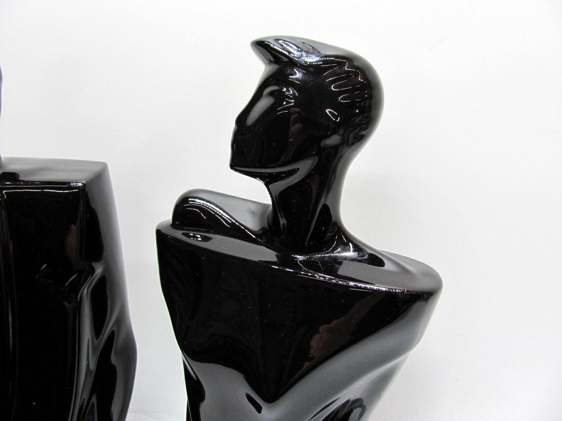 80s Art Deco Man Woman Statues / Lindsey B BALKWEILL Style Black ...