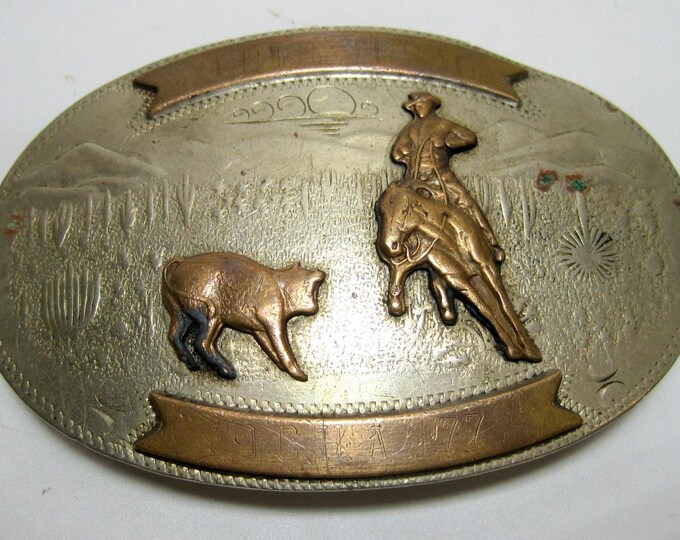 Vintage Comstock Silversmiths German Silver Cowboy Calf Roping Oval ...