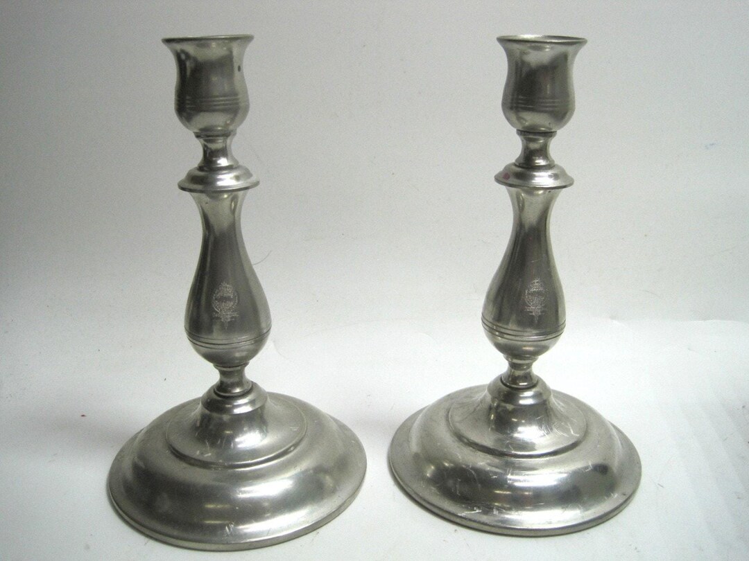 Vintage Pair of Kirk Stieff Pewter Candlestick Holders Made for Dupont ...