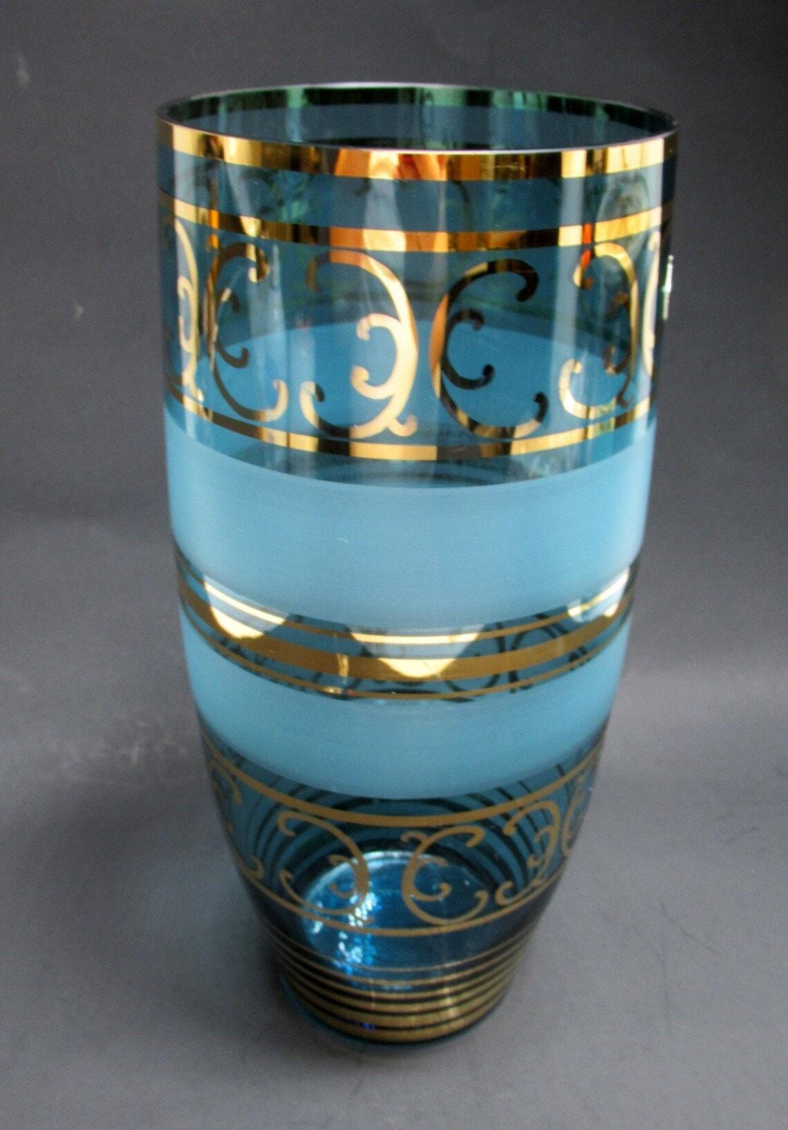 Vintage Bohemia Czechoslovakia Crystal Teal Vase With Gold Gilding 10 ...